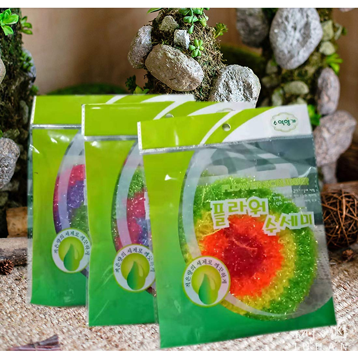 JC1927 Decorative Dish Scrubber Non Scratch Cleaning Pad Cute Dish Net Clothes for Kitchen Washing Dishes Cleaning Net 3 Pack