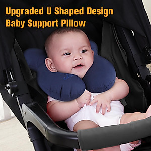 KAKIBLIN Baby Travel Pillow, Infant Head and Neck Support Pillow for Car Seat, Pushchair, for 0-1 Years Old Baby (Blue)