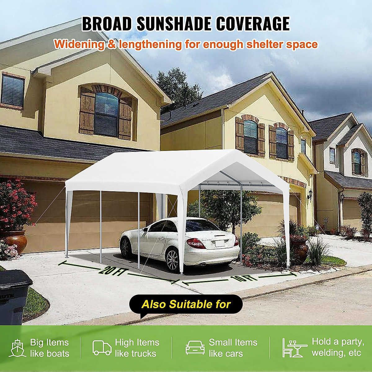 VEVOR 10 x 20 ft Carport Replacement Canopy Cover, Ripstop Triple-Layer PE Fabric Garage Top Tarp Shelter Cover, UV Resistant Waterproof Car Cover Tent for Party, Garden, Boat (Frame is not Included)