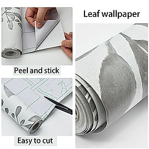 MelunMer Grey Leaf Peel and Stick Wallpaper Boho - Modern Contact Paper Floral Self Adhesive Removable Wallpaper for Bedroom Bathroom Waterproof Gray Contact Paper for Cabinets 78.7 in L 17.3In W