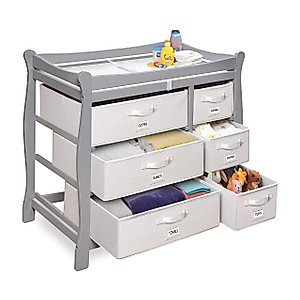 Sleigh Style Baby Changing Table with 6 Baskets - Cool Gray