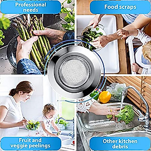 Kitchen Sink Strainer - Stainless Steel, Large Wide Rim 4.5", Anti Clogging, Wire Mesh Sink Strainers - Deep Basket, Quick Outflow, Effective Catching Debris (2-Pack)