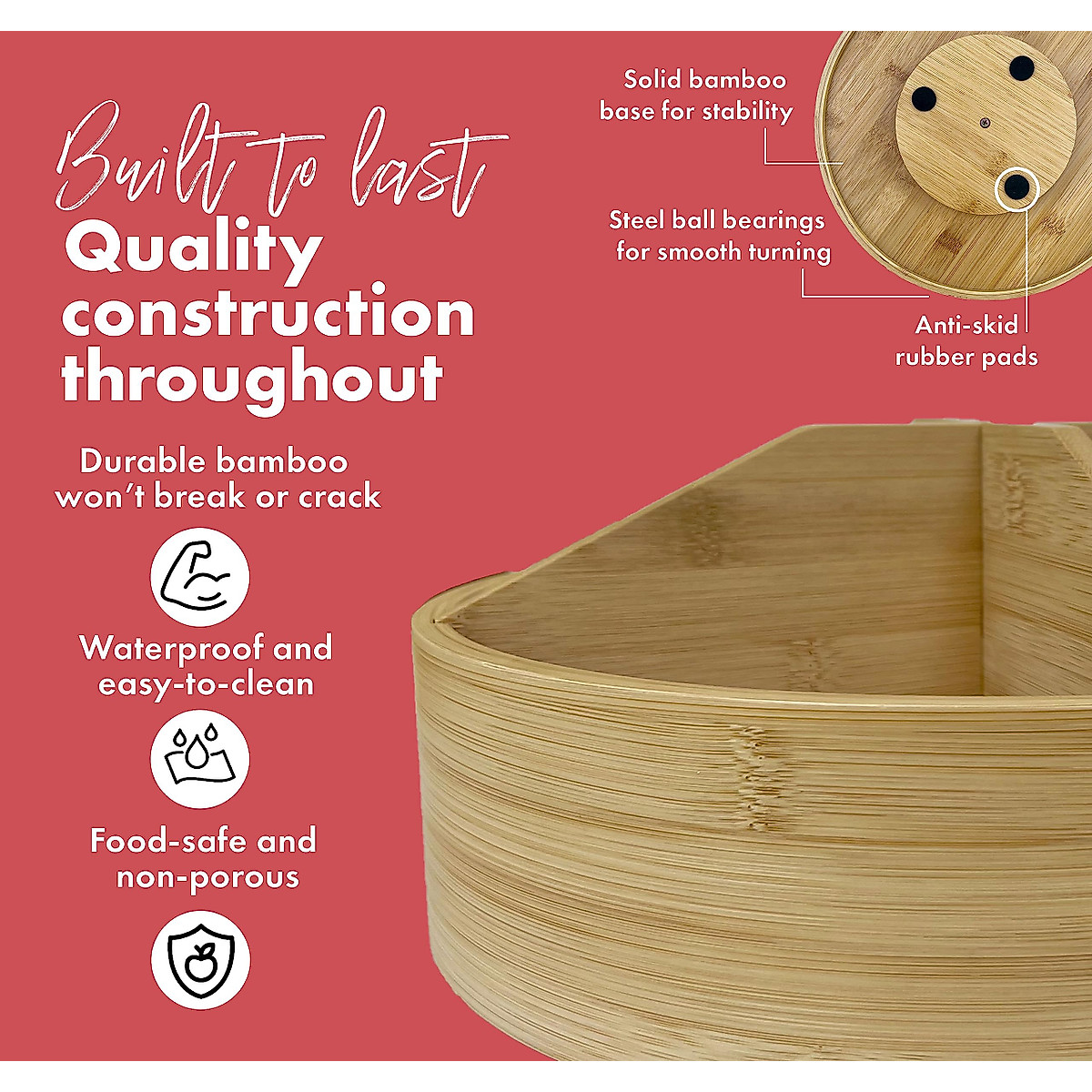 HinterHill 3-in-1 Adjustable Lazy Susan Pantry Organizer, 12" Bamboo Kitchen Cabinet Organizer for Pantry Organization and Storage, Lazy Susan for Cabinet, Countertop, Bathroom, Spices, Snacks