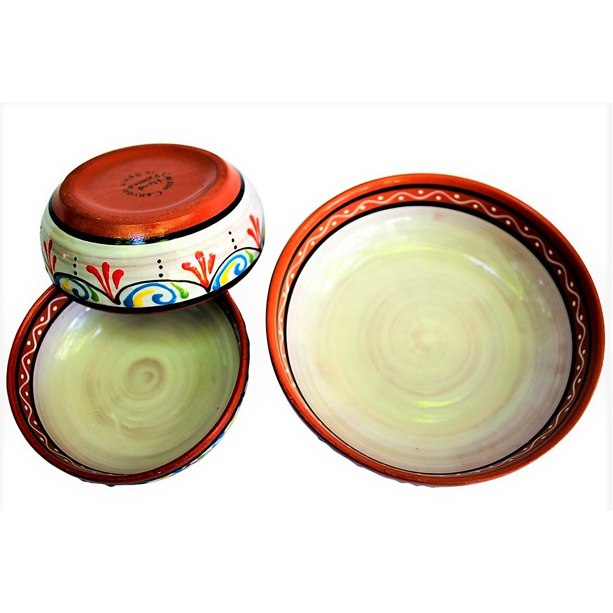 Canyon Cactus Ceramics Spanish Terracotta Set Of 3 Small Dipping Bowls, White