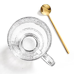 AVLA 4 Pack Glass Coffee Mugs, 16 OZ Clear Tea Cups with Handle and Spoons, Crystal Drinking Glassware for Latte, Cappuccino, Americano, Juice, Hot Beverage, Water, Dishwasher & Microwave Safe