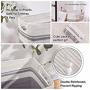 OIAHOMY Laundry Hamper-Laundry Basket,Tall Cotton Storage Basket with Handles,Decorative Blanket Basket for Living room,Collapsible Large Basket for Toys,Pillows,Clothes Organizer-16x13x22in-Gray