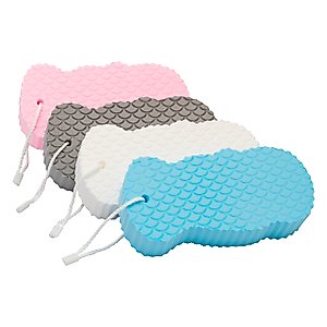 BESOBELLA Exfoliating Sponges (4 pcs) - Super Soft exfoliating Bath Shower Sponge - Removes Dead Skin and Impurities from Body - Great for Adults and Children - Pink & Blue & White & Gray