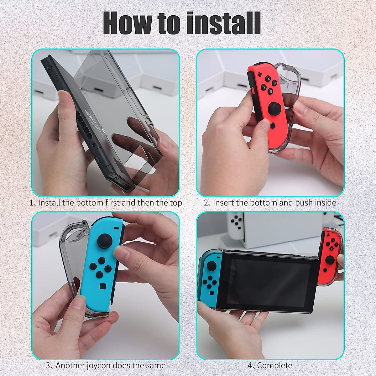 Switch Dockable Case, Switch Protective Case with Soft TPU Grip Case for Joy-Con, Switch Tempered Glass Screen Protector and 6 Thumb Stick Caps - Black
