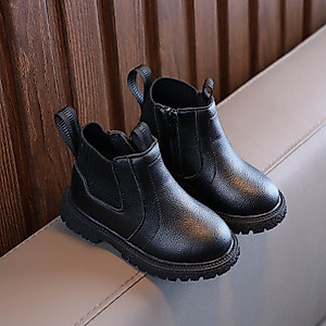 Girls Boys Children Ankle Boots Kids Low Heel Booties Fashion Side Zipper Short Flat Shoes Baby (Black, 12-18 Months)