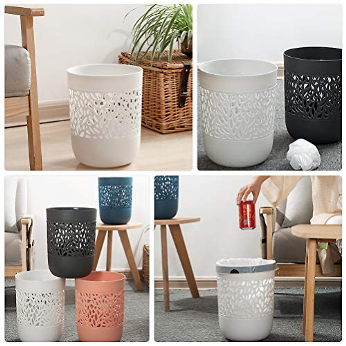 YARNOW Bathroom Trash Can Round Plastic Small Trash Can Wastebasket Garbage Storage Bin for Office Bathrooms Powder Rooms Kitchens Supplies 16L