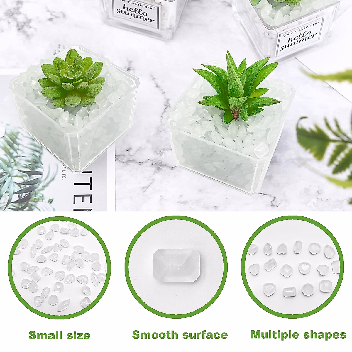 1000pc Glow in The Dark Rocks Outdoor Decorative Stones Glowing Pebbles for Aquarium Decoration, Driveway & Garden, White