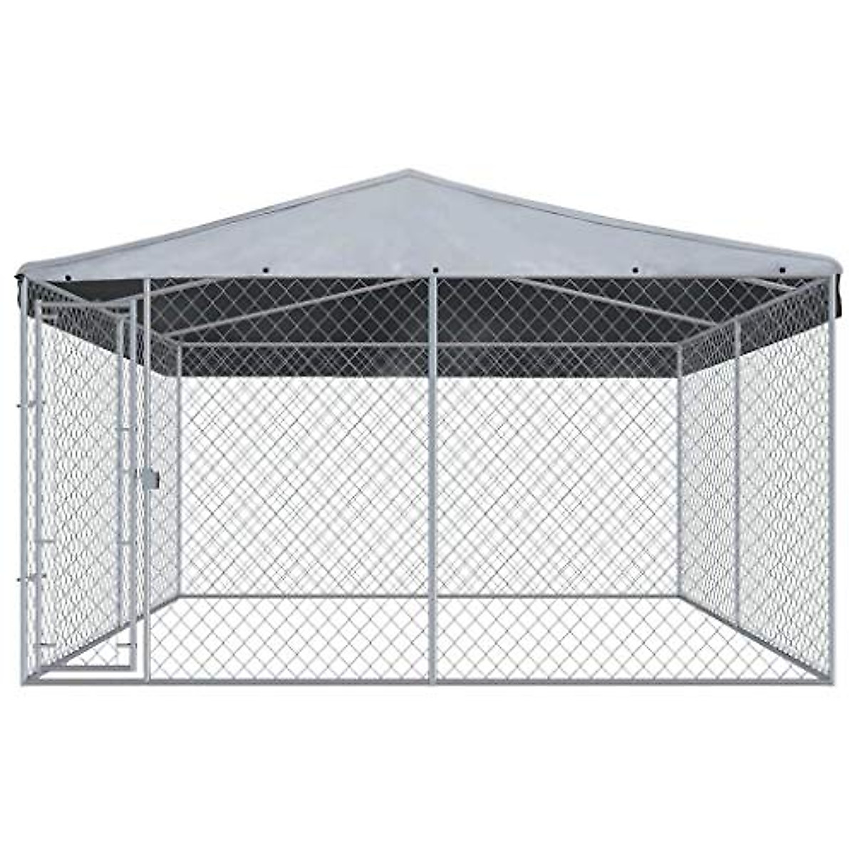 vidaXL Outdoor Dog Kennel with Roof Lockable Mesh Sidewalls Heavy Duty Garden Backyard Pet Cage 150.4"x150.4"x88.6" Galvanized Steel