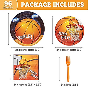 DECORLIFE Basketball Party Supplies Serves 24, Basketball Plates and Napkins Set for Boys Birthday, Total 96 PCS