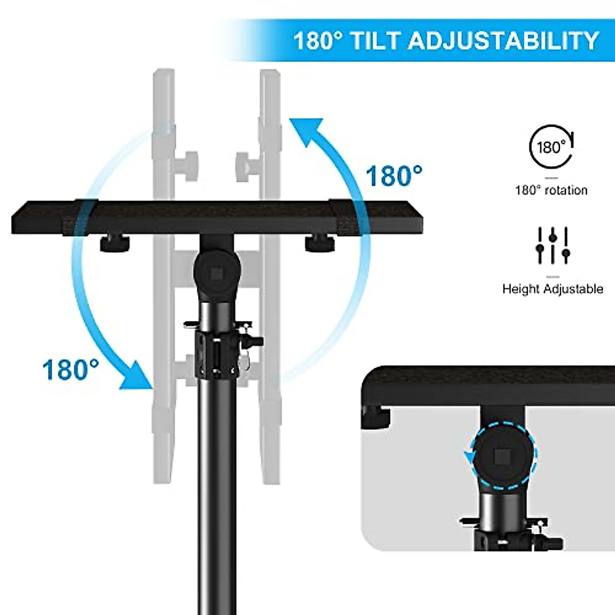 Tanenuos Projector Stand Tripod from 23.5" to 46.5" Adjustable Height, Laptop Tripod Stand with Gooseneck Phone Holder, Laptop Floor Stand for Office, Home, Stage, Studio, DJ Racks Holder Mount