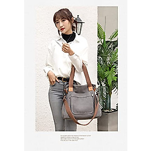 Women's Tote Canvas Satchel Hand Bag Corssbody Retro Clutch Muti Pocket Shoulder Bag Purse Hobo Bag