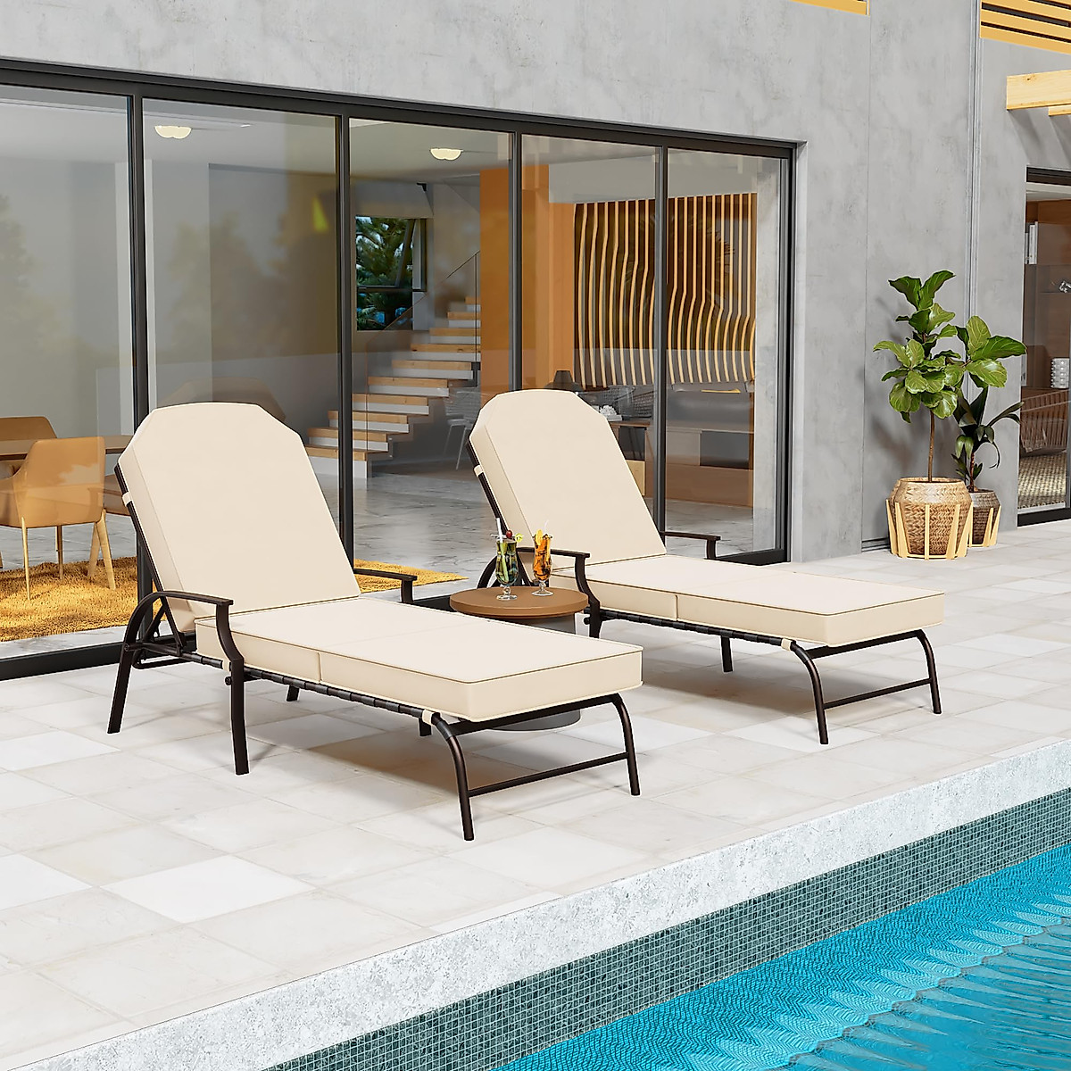 Kozyard Maya Chaise Lounge - Outdoor Patio Recliner Chair, Comfortable Patio Lounge Chair, Elegant Chaise Lounge Chair for Relaxation, Perfect Outdoor Recliner Chair (Tan)