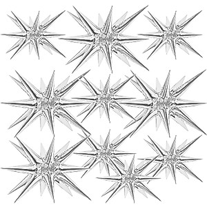 RUBFAC 140 Pcs Silver Star Balloons, 14 Point Starburst Balloons, 22/27Inch Silver Foil Starburst Balloon for Birthday Baby Shower Wedding Disco Party Decorations Supplies