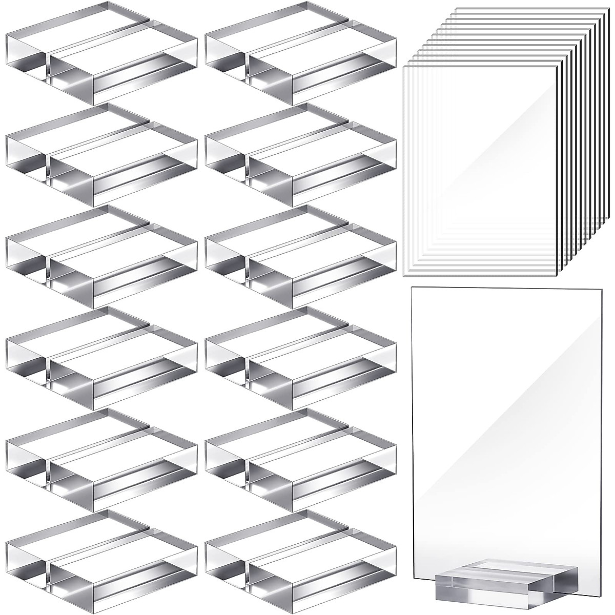 12 Pcs Clear Acrylic Place Cards with 12 Acrylic Holder Wedding Table Numbers with Acrylic Stand ​DIY Table Name Cards Plates for Wedding Reception Banquet Decors(5 x 7 x 0.08 Inch)