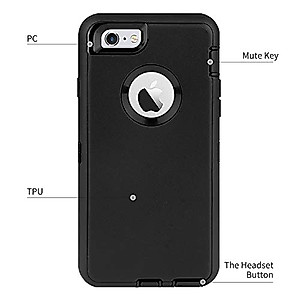 CAFEWICH iPhone 6/6S Case Heavy Duty Shockproof High Impact Tough Rugged Hybrid Rubber Triple Defender Protective Anti-Shock Silicone Mobile Phone Cover for iPhone 6/6S 4.7"(Black)