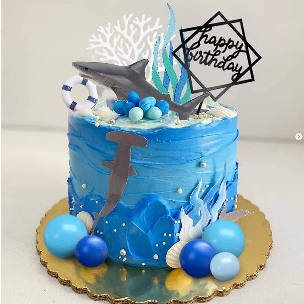 23 PCS Shark Cake Topper Shark Figurines Decoration Ball Cake Topper for Kids Baby Shower Ocean Theme Birthday Party (Blue)