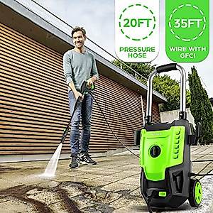 Electric Pressure Washer Power Cleaner - SY3200 Suyncll 2.5 GPM Power Washer 1800W High Pressure Car Cleaner with All-in-one Spray Nozzles, 20 Ft Hose & 35 Ft Wire, CSA Compliant, Green