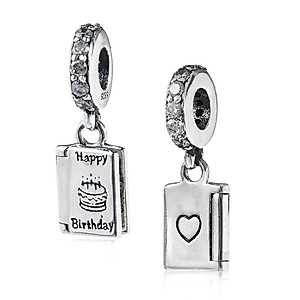 Happy Birthday Day Charm 925 Sterling Silver Cake Charm Book Charm for Pandora Bracelet (B)