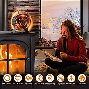 Xiongxiong Wood Stove Fan 6 Blade Fireplace Fan for Wood Burning Stove,Heat Powered Stove Fan Komin Log Wood Stove Accessories,Silent Operation Circulating Warm Air(Non Electric)