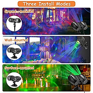 3 in 1 Halloween Christmas Projector Light, Waterproof Outdoor Projector Spotlights Landscape LED Lights with Dynamic Patterns Water Ripple Red and Green Dot for Party Yard Garden Decorations