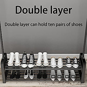 YCWO Metal Clothes Floor Industrial Pipe Storage Retail Display Heavy-Duty Clothing freestanding Storage Clothing Bedroom Multifunctional Closet Coat Hooks Shelves Shoe,White,150x40x150cm