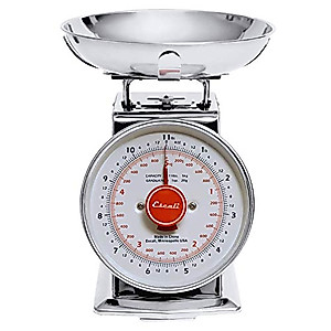 Escali DS115B Mercado Retro Classic Mechanical Dial Stainless Steel Scale, Removeable Bowl, Tare Functionality, 11lb Capacity, Stainless