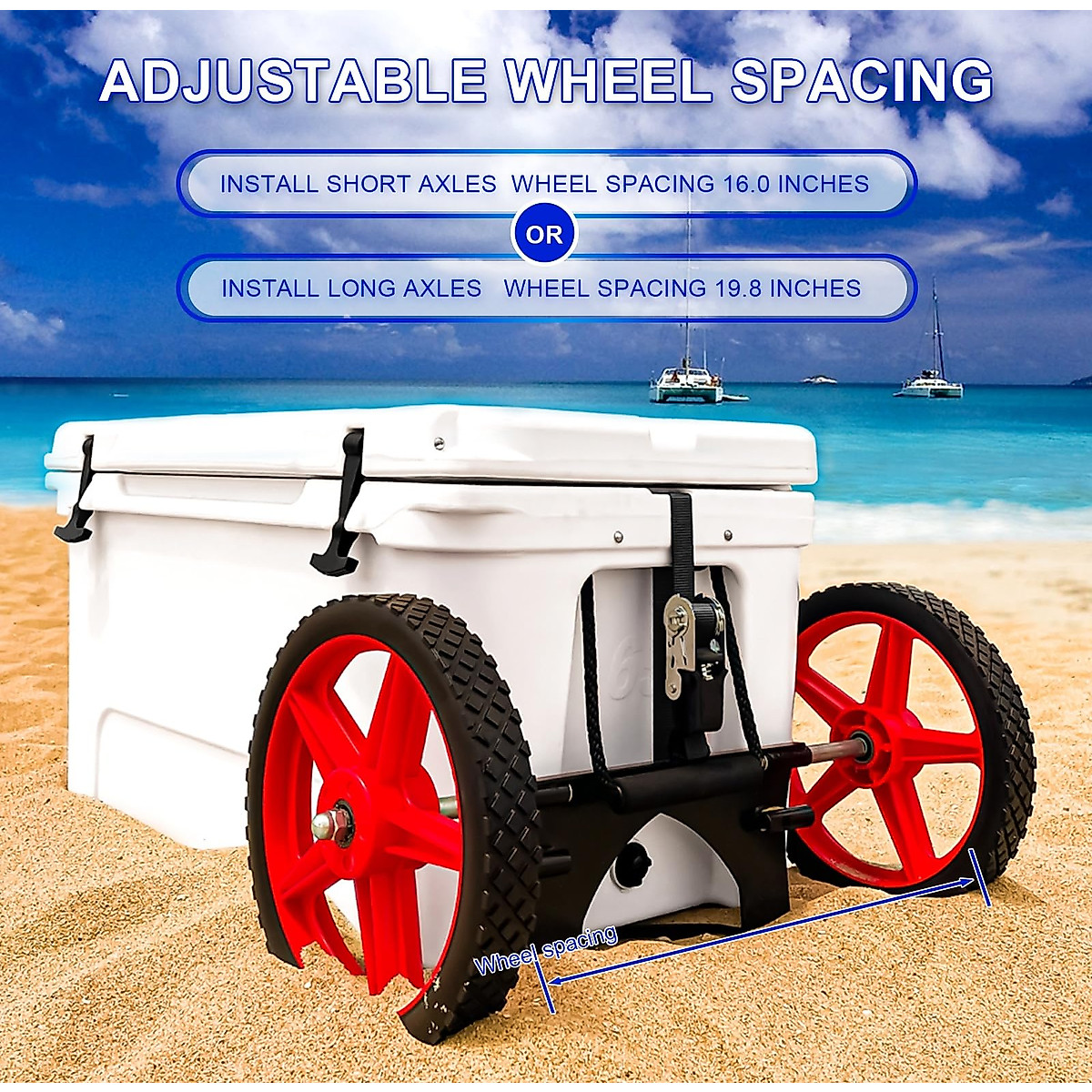 ZLSZTMI Upgraded Cooler Wheel Kit for Yeti/RTIC/Igloo Coolers Wheel Spacing up to19.8 Inches -12 in Wheels Height Adjustable Cart Base for Ice Chest for Heavy Duty Coolers Camping Traveling Red&Black