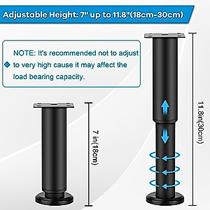 KONIGEEHRE [Upgraded 4 PCS Metal Adjustable Furniture Legs 7-11.8 inch, Heavy Duty Cabinet Legs Extension for Couch/Bed/Desk/Sofa/Table/Chair/Dresser, Replacement Legs for Furniture –Black