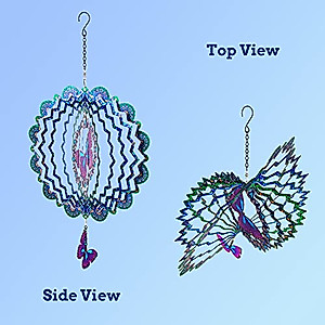 DREAMYSOUL Outdoor Wind Spinner Metal, 12 Inches Butterfly Hanging Wind Spinners 3D Garden Wind Sculpture for Outdoor Garden Patio Decoration