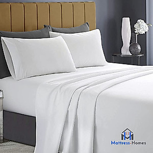 Mattress-Homes Queen 600 Thread Count 100% Cotton Sateen Weave Sheet Set, White Solid, 4 Piece