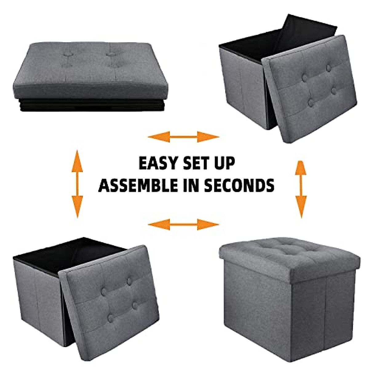 eMOUSE Storage Ottoman Folding Ottomans Footrest Stool for Living Room Bedroom Room Small Bench Foot Stool Rectangle Cube Grey L17W13H13IN