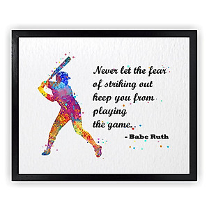 Dignovel Studios 8X10 Unframed Baseball Practice Never Let the Fear of Striking Out Quotes Watercolor Art Print Inspirational Wall Art Housewarming Office Home Decor DN554