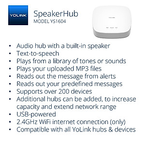 YoLink Water Leak Detection Starter Kit, w/SpeakerHub Audio/Talking Hub & Water Leak Sensors, LoRa Up to 1/4 Mile Open-Air Range, SMS/Text, Email & Push Notifications, w/Alexa, IFTTT, Home Assistant