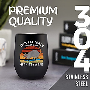Funny Possum Gifts for Women & Men, Unique Gifts for Possum Lover, Possum 12oz Wine Tumbler with Spill-Proof Lid, Opossum Gifts, Gift Box Included - Let's Eat Trash And Get Hit By A Car