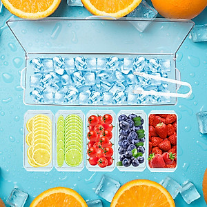TRBIDRBO Ice Chilled Caddy with 5 Containers and Lid - Chilled Condiment Server for Fruit, Snack, Sauce Garnish Tray - 2.4cup Each Dishes