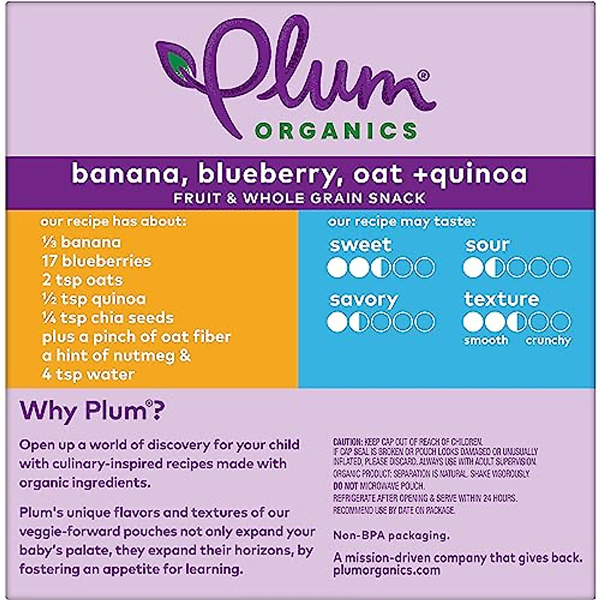 Plum Organics Mighty Morning Organic Toddler Food - Banana, Blueberry, Oat, and Quinoa - 3.17 oz Pouch (Pack of 24) - Organic Fruit and Whole Grain Toddler Food Pouch