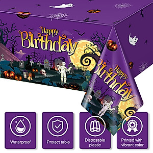 3 Pack Halloween Birthday Party Tablecloth, Happy Birthday Halloween Table Cover, Pumpkin Ghost Spooky Castle Halloween Party Supply for Boy Kids Girl, Halloween Birthday Party Decoration 108x54 Inch