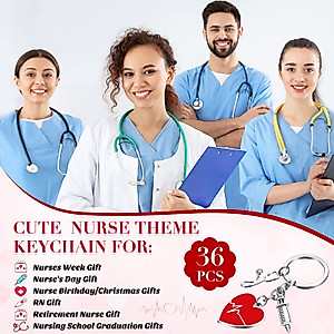 Yinkin 36 Pcs Nurse Keychains Bulk Nurses Week Gifts Keyrings with Red Heart Syringe Stethoscope Pendant Nurse Party Favors RN Thank You Gifts for Women Nurse Day Graduation Students