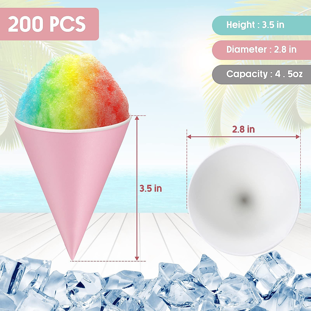 Zubebe 200 Pack Snow Cone Cups 4.5 Oz Cone Paper Cups Bulk Small Water Dispenser Cups Wax Coated Leakproof Cups for Office Water Coolers Shaved Ice, Slush Ice Cream (Pink)