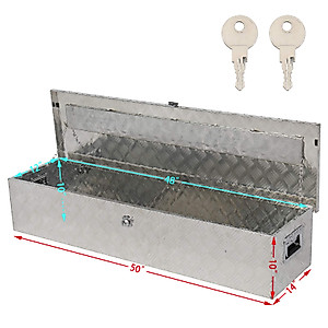 MOTORHOT 50" L x 14" W x 10" H Aluminum Truck Bed Tool Box, Diamond Plate Toolbox Square Storage Organizer with Side Handle for Pickup, RV, Trailer Toolbox, Silver