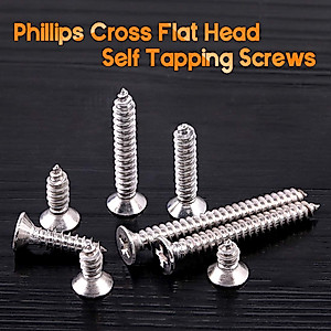 Rustark 150Pcs M5 [10-45mm] 304 Stainless Steel Flat Head Phillips Cross Wood Screw Self Tapping Drilling Screws Assortment Kit