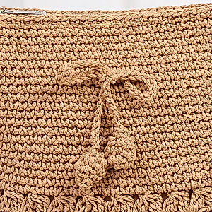 JBRUN Women Straw Crossbody Purse Beach Handmade Woven Shoulder Bag Cotton Crochet Tassel Square Bag Bohemian Messenger Bag (E-Brown)