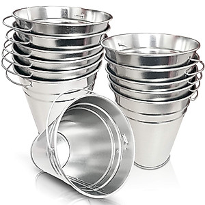 ArtCreativity Large Galvanized Metal Buckets with Handles, 4.5" W x 5" H, 12 Pack, Metallic Pails for Party Favors, Rustic Wedding Decoration, Centerpieces for Party, Ice Bucket, Vase, Garden Planters