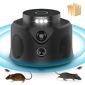 Zimwu Upgraded Rodent Repellent Indoor, 360° Ultrasonic Pest Repeller with 9 Strobe Lights & PIR, Effectively Repel Mouse/Squirrel/Roach/Spider/Bat for Attics, Houses, Barns, Family and Pets Safe