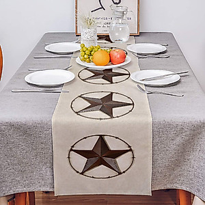 Texas Western Star Rustic Table Runner-Cotton linen-Long 108 inche Barn Star Dresser Scarves,Kitchen Coffee/Dining Farmhouse Cowboy Tablerunner for Country Home Living Room,Holiday Dinner Scarf Decor