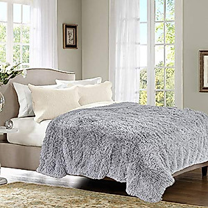 Maxsoft Fluffy Sherpa Blanket for Girls/Boys, 50"x60", Luxury Fuzzy Throw for Sofa, Couch, Bed, Decorative Shag Faux Fur Fleece Blanket for Bedroom(Grey)